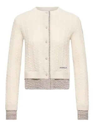 Moncler Cable Knit Wool Cashmere Blend Cardigan - White