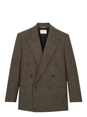 Saint Laurent Double-breasted Jacket In Herringbone Wool - Black