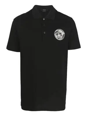 Versace Medusa Embroidered Short Sleeved Polo Shirt - Black