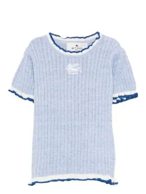 Etro Logo Embroidered Knit T-shirt - Blue