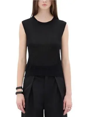ANN DEMEULEMEESTER Round-neck Knit Vest - Black