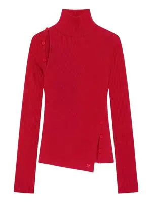 COURREGES Courreges Ribbed Turtleneck Sweater With Button Embellishments Ruby Red