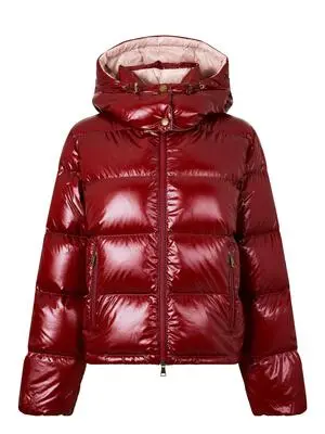 Moncler Cropped Glossy Quilted Down Jacket - Red