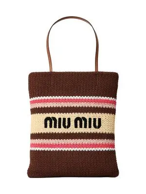 Miu Miu Raffia-effect Woven Tote Bag - Brown