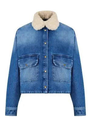 MONCLER Moncler Cropped Denim Trucker Jacket With Shearling Collar