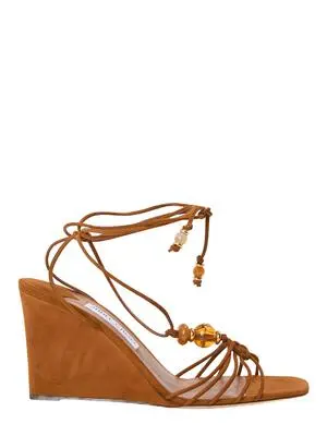JIMMY CHOO Jimmy Choo Suede Wedge Sandals With Beaded Embellishments