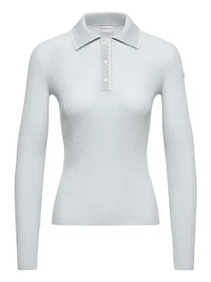 Moncler Wool Long Sleeve Polo Shirt - Ice-blue