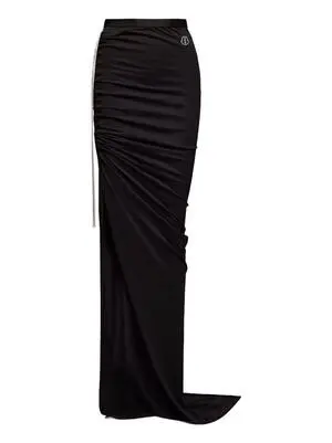 Moncler Rick Owens Ruched Maxi Skirt With Slit - Black