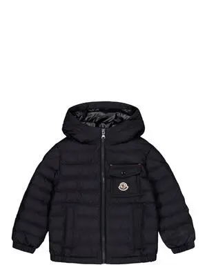 Moncler Hooded Down Jacket With Emblem Detail - Black