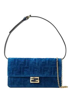Fendi Monogrammed Velvet Shoulder Bag - Blue