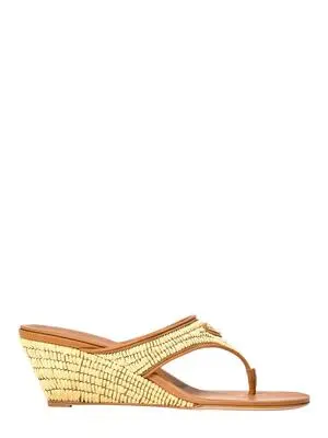 Prada Wedge Slide Sandals With Raffia Heel - Brown