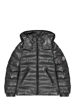 Moncler Hooded Down Jacket With Glossy Finish - Grey