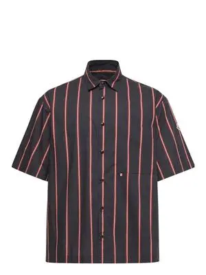 Moncler Striped Cotton Short Sleeve Shirt - Black