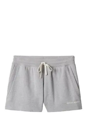 Miu Miu Logo Embroidered Drawstring Shorts - Grey