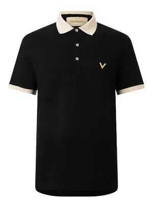 Valentino Garavani Short-sleeve Pique Polo Shirt - Black