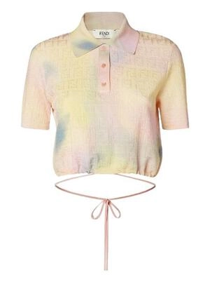 Fendi Short Sleeve Polo Sweater With Tie Detail - Multicolor