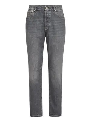 Brunello Cucinelli Greyscale Denim Leisure-fit Trousers - Medium Gray