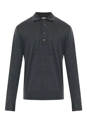 Eleventy Long Sleeve Knit Polo Shirt - Grey