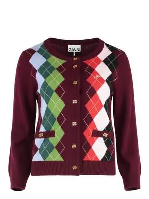 GANNI Argyle Knit Cardigan - Multicolor
