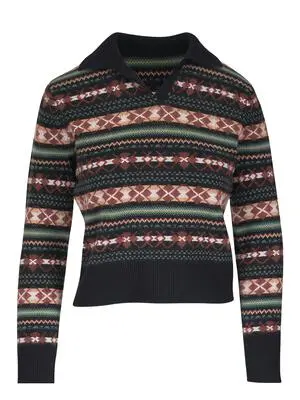 Vince Patterned Collared Sweater - Black