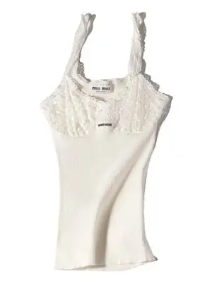 Miu Miu Ribbed Cotton Lace Trim Camisole - No