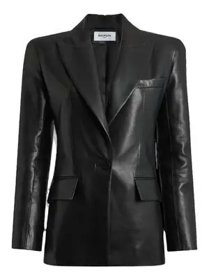 Balmain Structured Shoulder Lambskin Blazer - Black