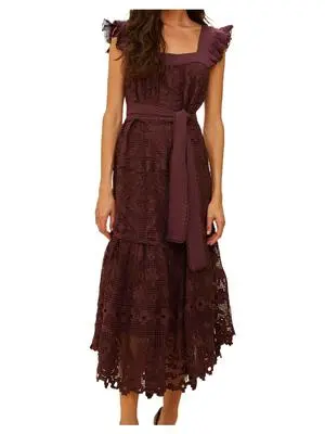 Farm Rio Pineapple Lace Midi Dress - Brown