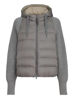Brunello Cucinelli Padded Jacket With Ribbed Cuffs - Grey