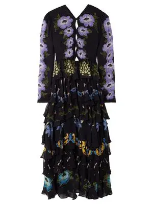 FARM RIO Farm Rio Floral-Print Tiered Ruffled Dress