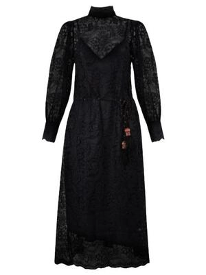 Farm Rio Lace High Neck Maxi Dress With Long Sleeves - Black