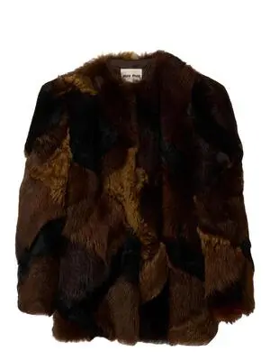 Miu Miu Shearling Patchwork Caban Jacket - Ochre