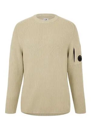 C.P. COMPANY Solid Ribbed Crew Neck Knit Sweater - No
