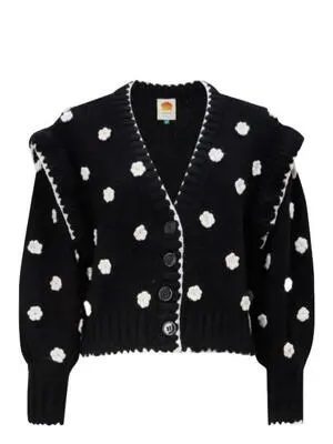 FARM RIO Farm Rio Flower Embellished Ruffled Cardigan