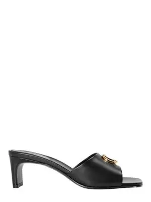 Gucci Gucci Leather Square-Toe Slide Sandals With Metal Emblem Black