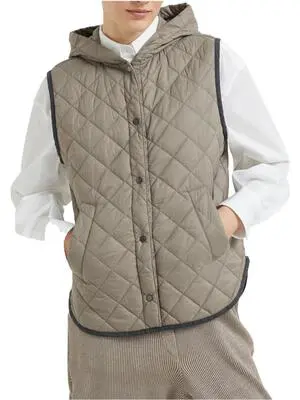 Brunello Cucinelli Quilted Hooded Gilet - Light Brown