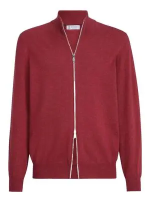 Brunello Cucinelli Brunello Cucinelli Cashmere Zip-Up Cardigan Cherry