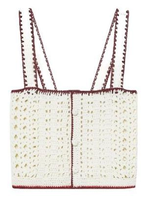 FORTE_FORTE Handmade Crochet Cropped Top With Button Front - White
