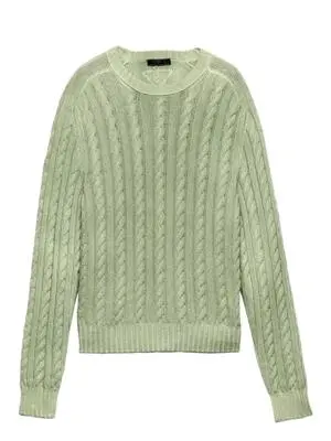 Prada Wool And Cashmere Cable Knit Crewneck Sweater - Emerald
