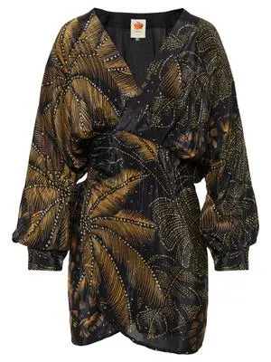 Farm Rio Foliage Wrap Mini Dress - Black