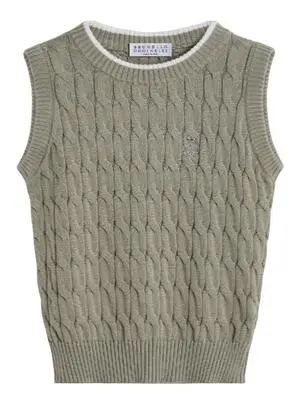 Brunello Cucinelli Cable Knit Cotton Vest - Sage