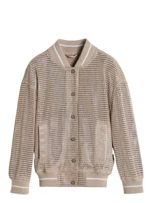 Brunello Cucinelli Perforated Leather Bomber Jacket - Beige