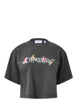 OFF-WHITE Off-White Floral Letter Print Cropped T-Shirt