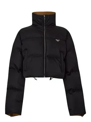 Prada Cropped Quilted Stand Collar Puffer Jacket - Black