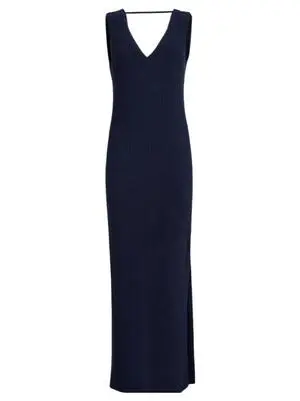 Brunello Cucinelli Ribbed-knit V-neck Maxi Dress With Monili Trim - Blue