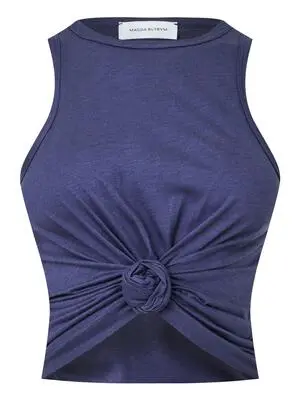 Magda Butrym Cropped Sleeveless Tank Top With Front Knot Detail - Blue