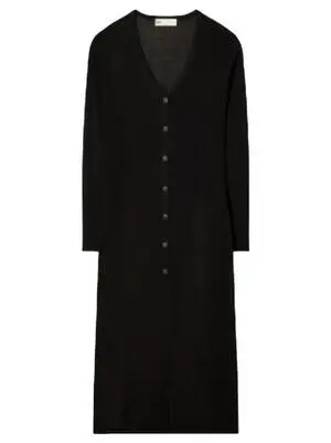 Tory Burch V-neck Long-sleeved Ribbed Knit Dress - Black