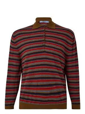 Prada Striped Long Sleeve Polo Knit Sweater - Black