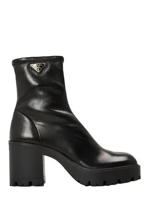 Prada Ankle High Heeled Boots With Platform Sole - Black