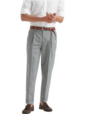 Brunello Cucinelli Tailored Wool Trousers With Pleated Hem - Grey