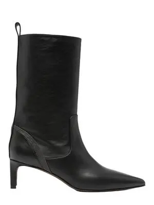 Brunello Cucinelli Mid-calf Pointed Toe Boots With Monili Chain - Black